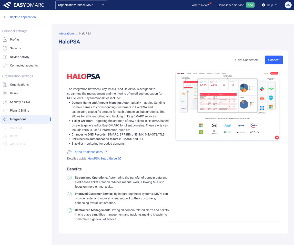 Integration with HaloPSA | EasyDMARC
